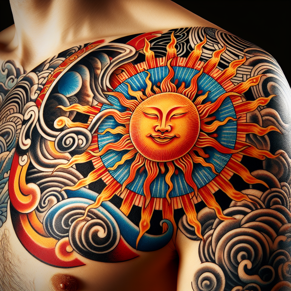 Traditional japanese sun tattoo - Calaverastattoos.com