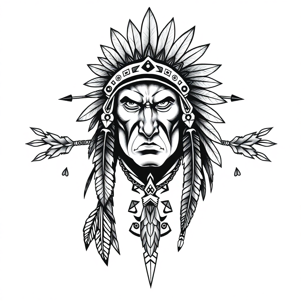Warrior indian chief tattoo - Calaverastattoos.com